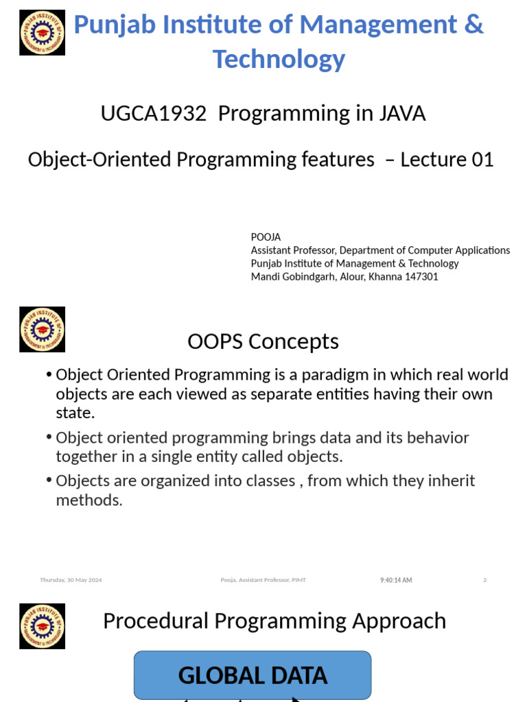 UGCA1932 Lecture01 Object Oriented Features POOJA | PDF