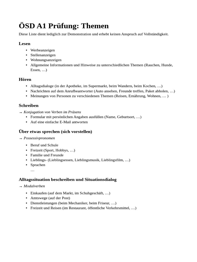 ÖSD A1 Prüfung Themen | PDF