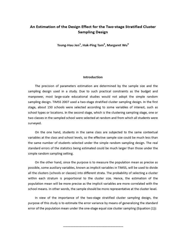 An Estimation of The Design Effect For The Two-Stage Stratified Cluster ...