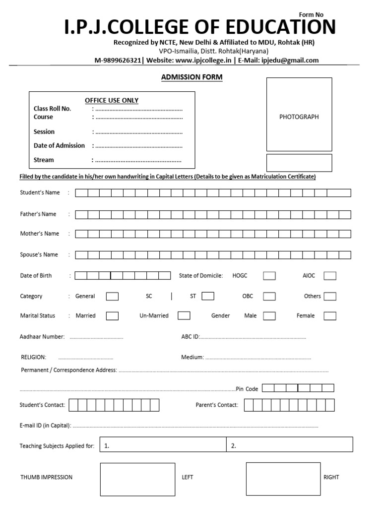 IPJ Admission Form | PDF
