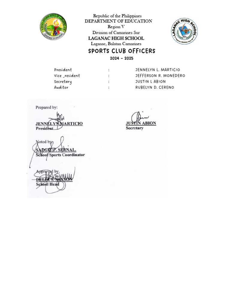 Sports Club Officers 2024-2025 | PDF