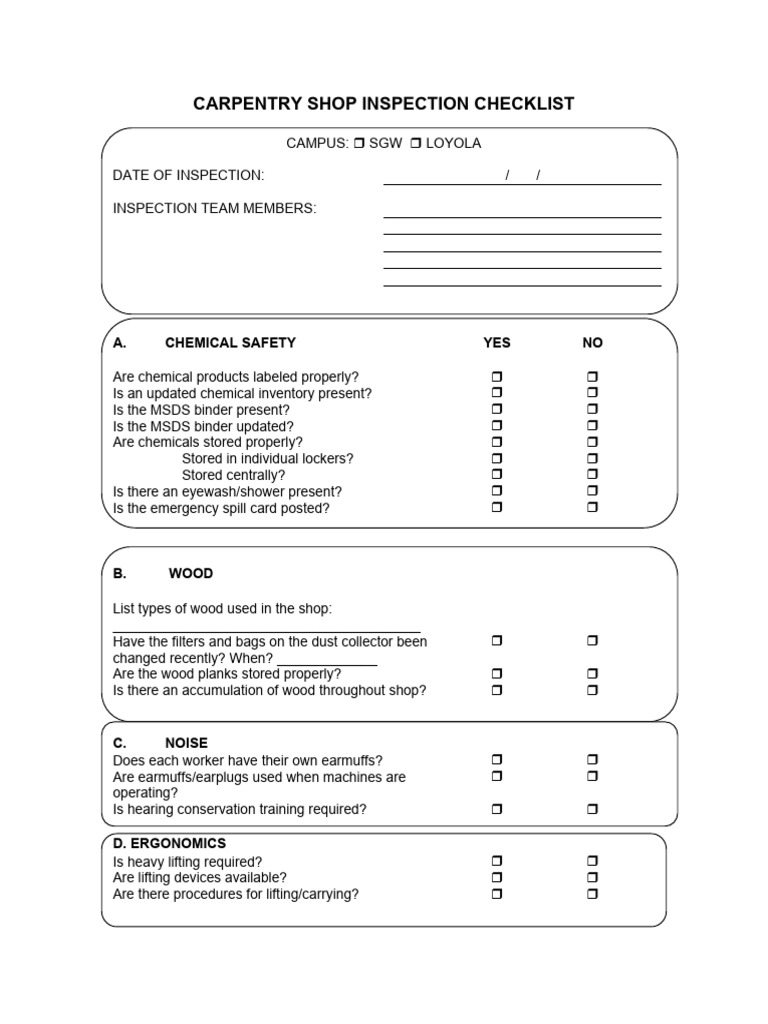 Carpentry Shop Checklist | PDF