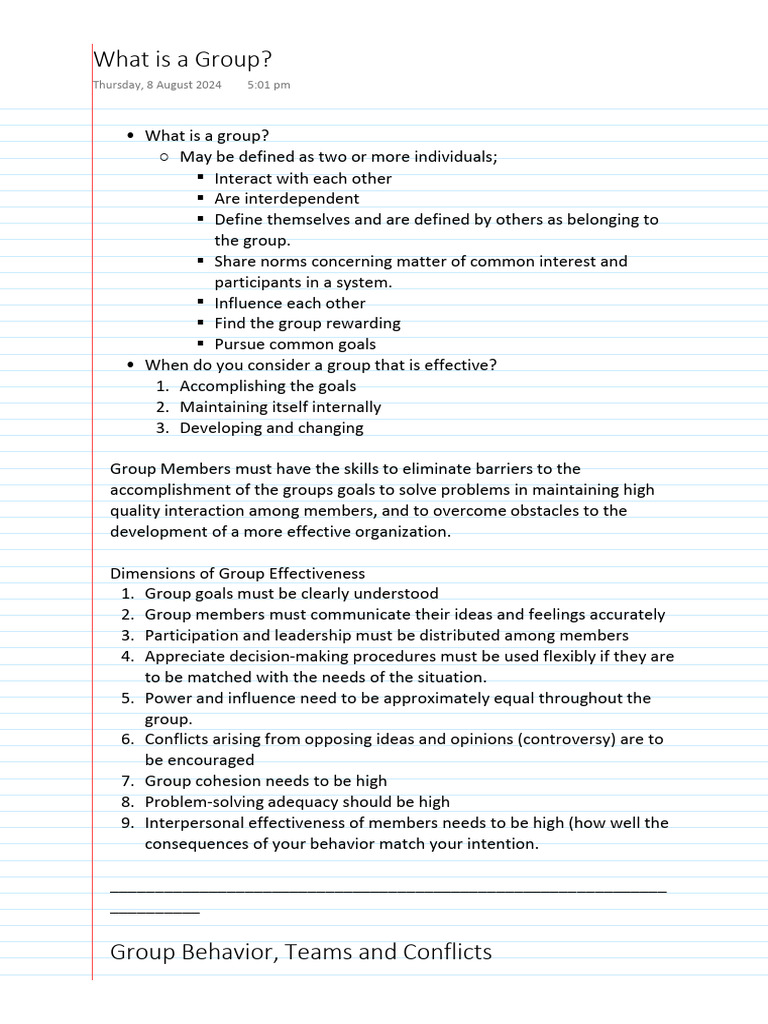 Note Takings 1 - Group Dynamics | PDF