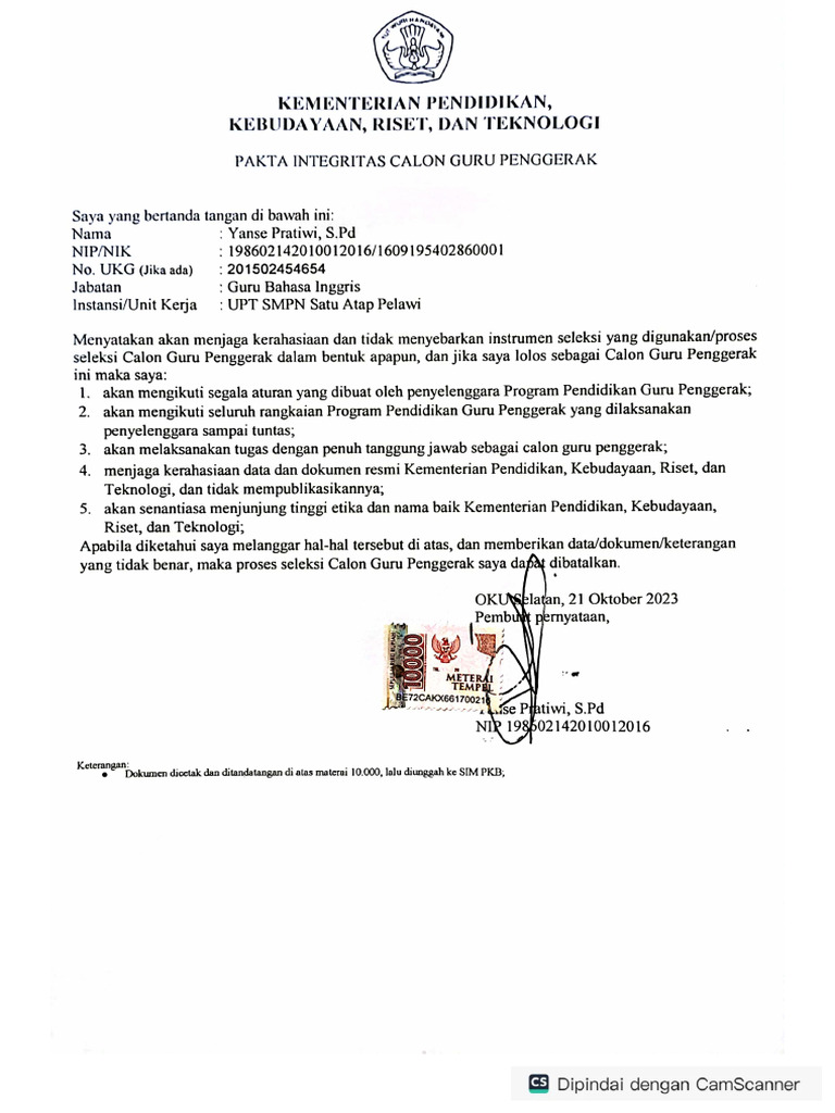 Fakta Integritas Yanse | PDF