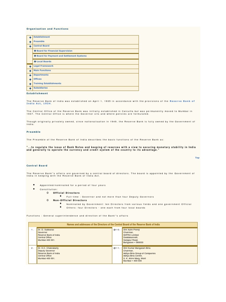 Rbi Functions and Designations | PDF | Reserve Bank Of India | Reserve ...