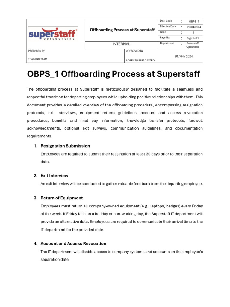 Offboarding Process at Superstaff | PDF