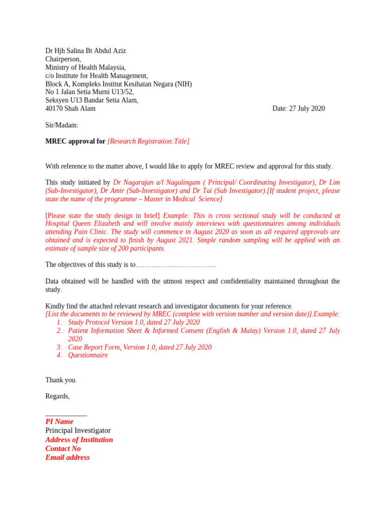 MREC Cover Letter Template - New Application | PDF