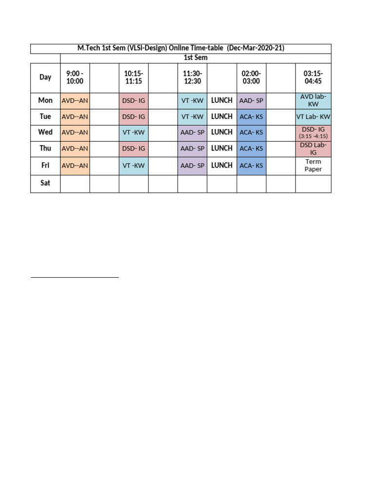 Time Table Vlsi | PDF