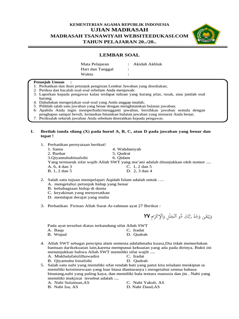 Soal UM MTs 22 | PDF