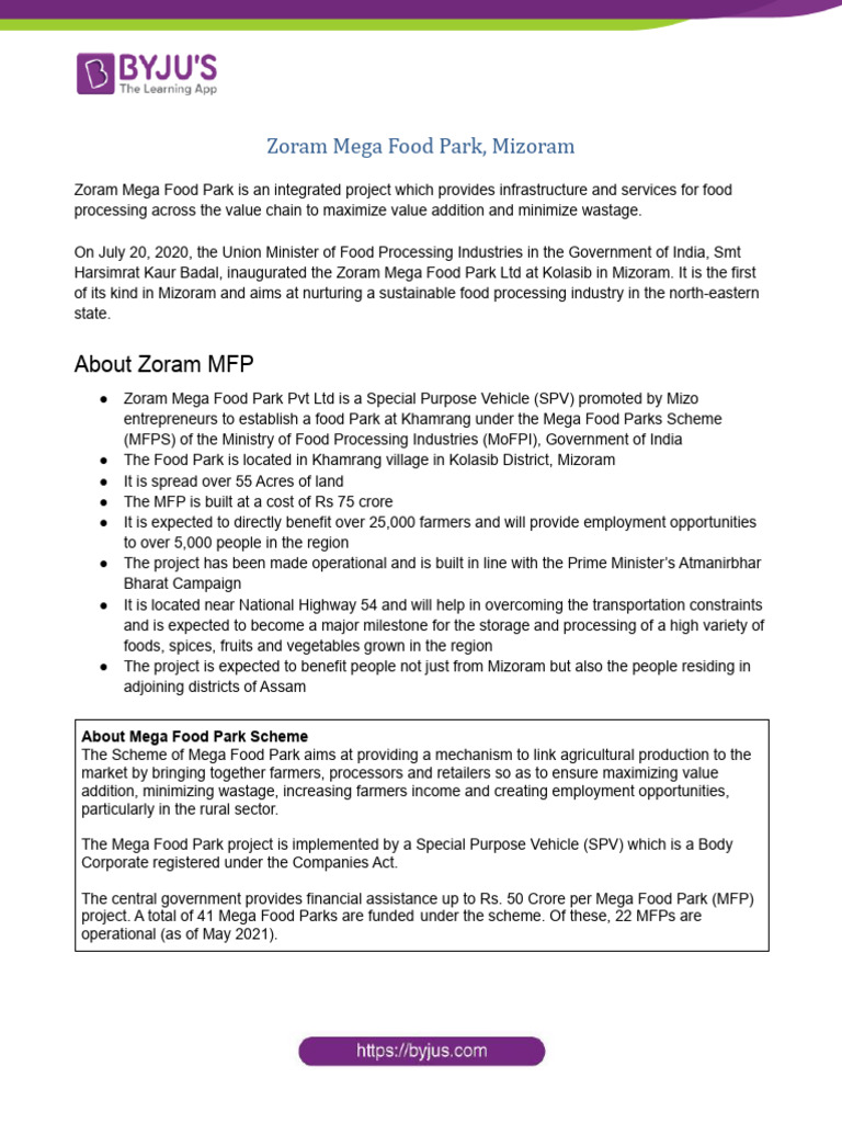 Zoram Mega Food Park Mizoram | PDF