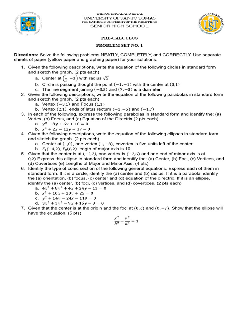 Precal - Prob Set 1 | PDF