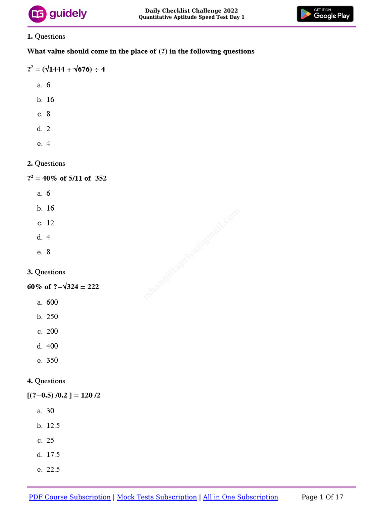 Quantitative Aptitude Speed Test Day 1 | PDF