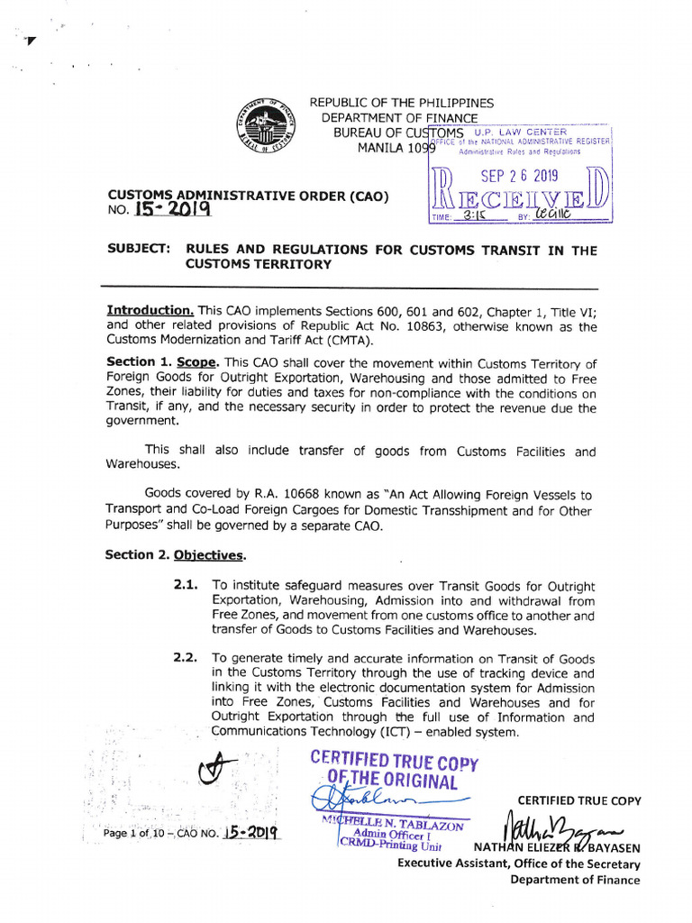 (CDP5) RR, Customs Transit in The Customs Territory | PDF
