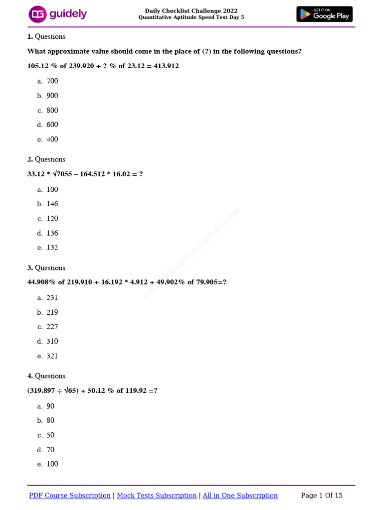Quantitative Aptitude Speed Test Day 5 | PDF
