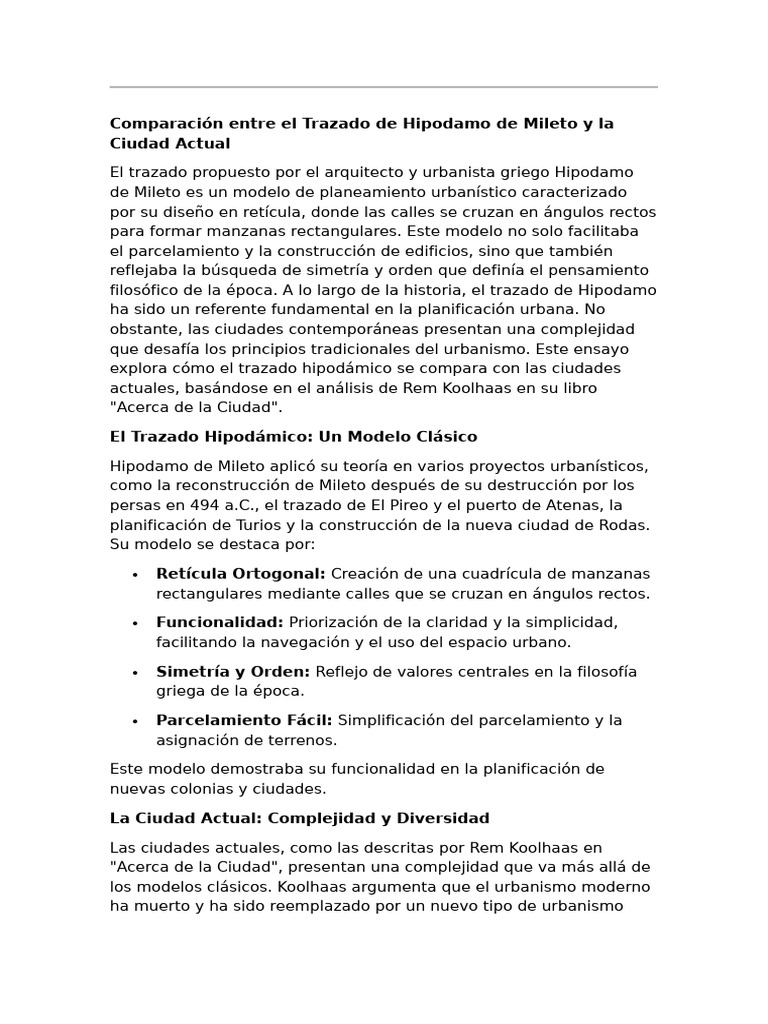 Comparación Entre El Trazado de Hipodamo de Mileto y La Ciudad Actual | PDF