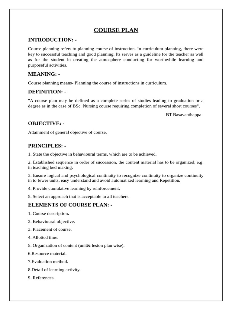 COURSE PLAN. and UNIT PLANdocx | PDF | Physical Therapy | Nursing