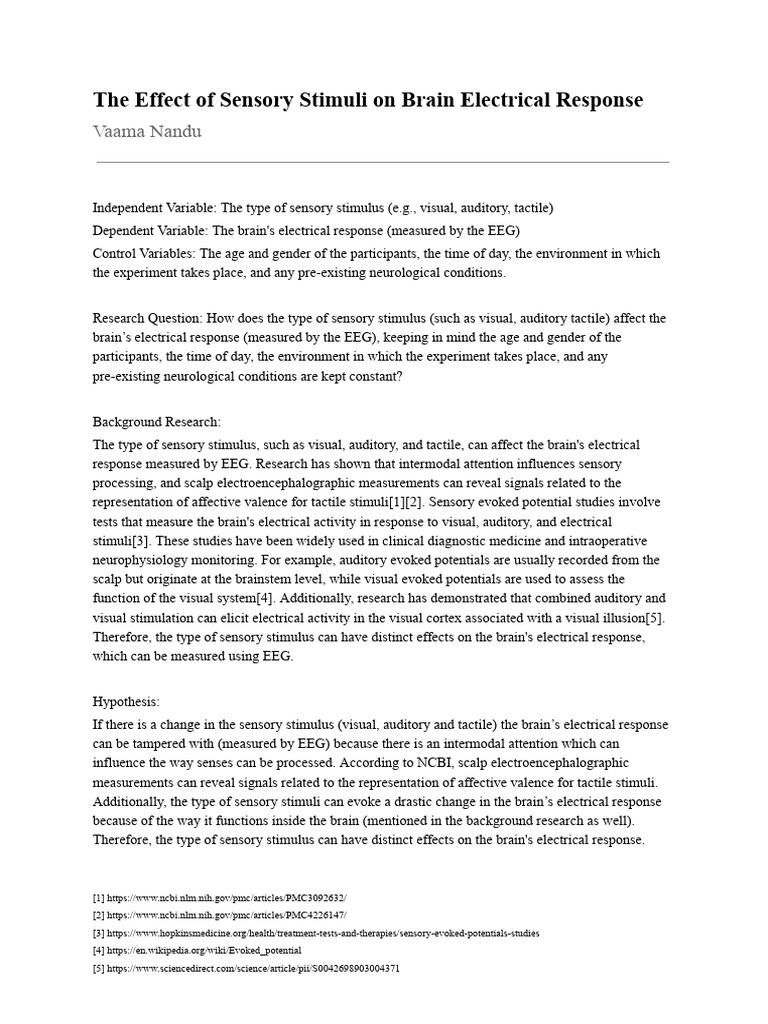 The Effect of Sensory Stimuli On Brain Electrical Response Vaama Nandu ...
