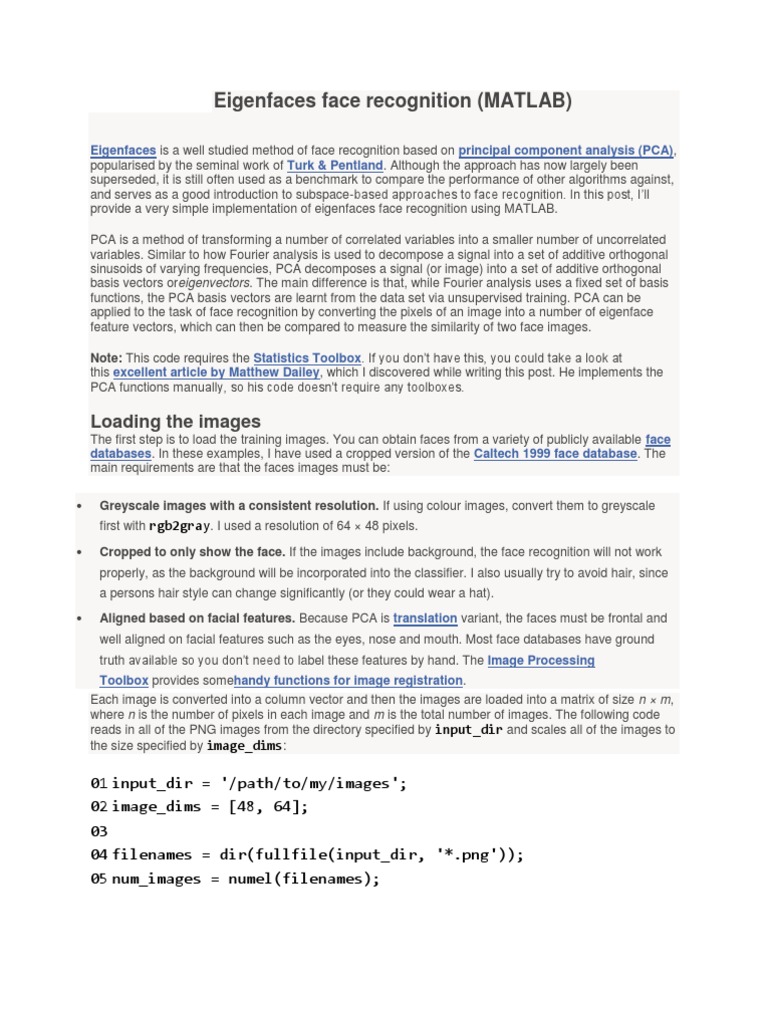 Eigenfaces Face Recognition (MATLAB) | PDF | Eigenvalues And Eigenvectors | Principal Component ...