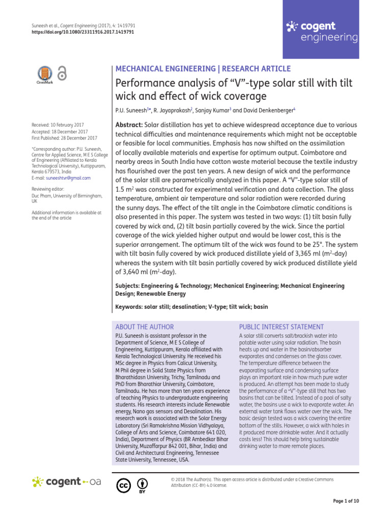 Performance Analysis of "V"-Type Solar Still With Tilt Wick and Effect ...