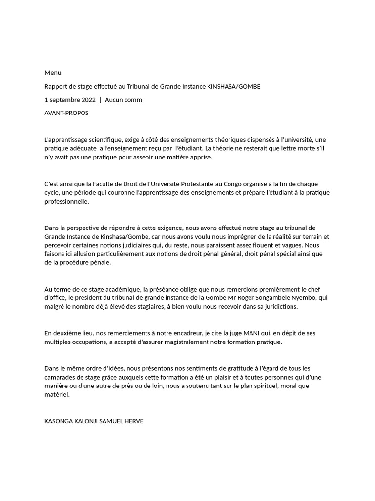 Rapport de Stage | PDF