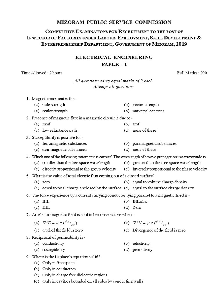 Electrical Engineering Paper I Iof | PDF