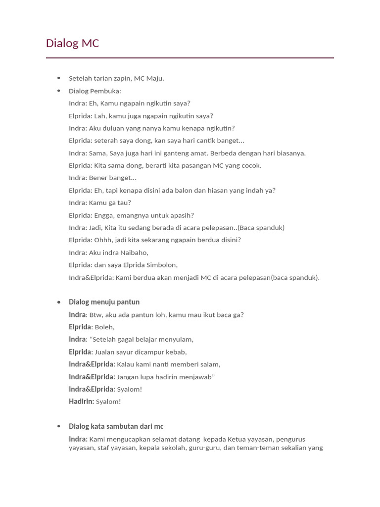 Contoh Dialog MC by Indra Naibaho | PDF | Art