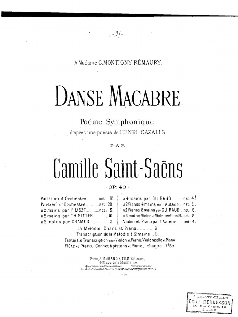 Saint-Saëns, Camille - Danse Macabre | PDF