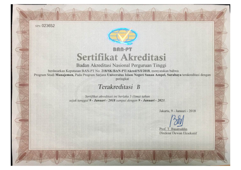 Sertifikat Akreditasi Manajemen Febi. | PDF