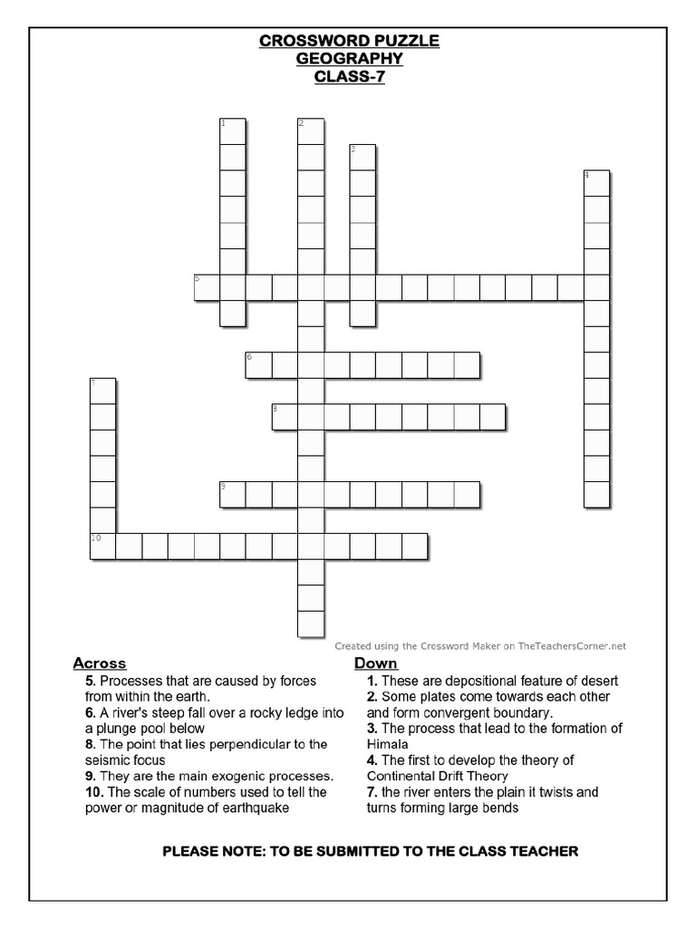 Crossword Puzzle - Class 7-Geography | PDF