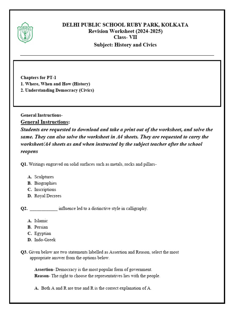 Class VII Worksheet | PDF