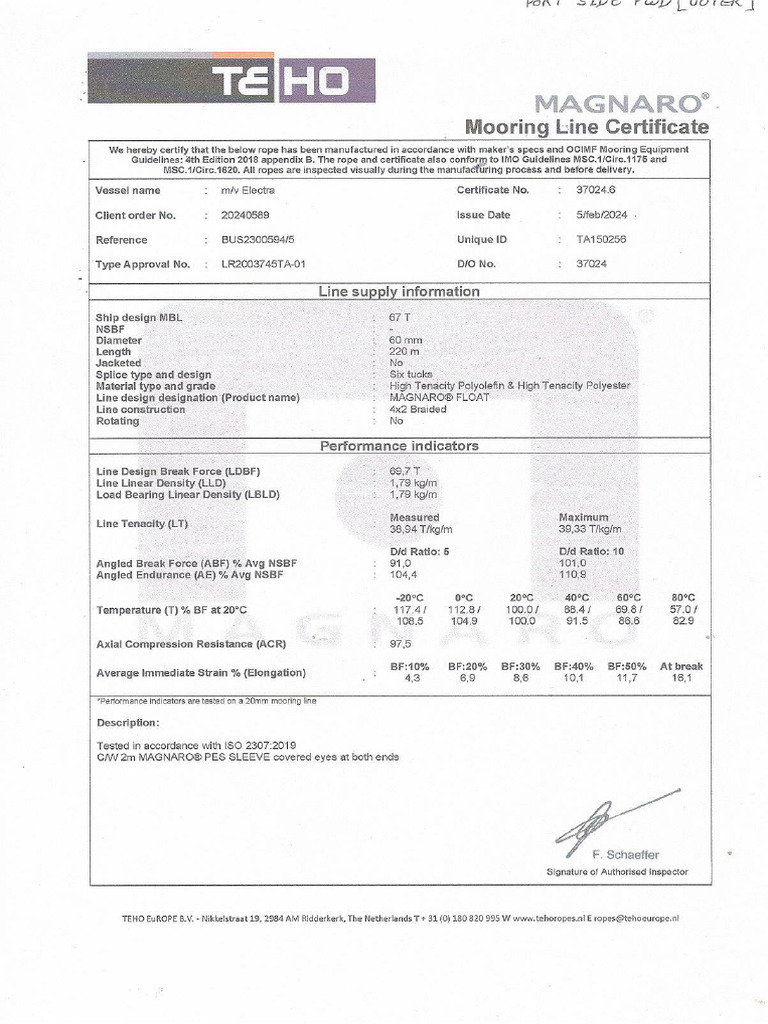 Mooring Rope Certificate | PDF
