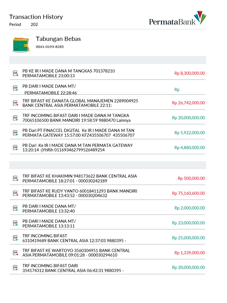 Transaction History Tabungan Bebas8264 82927 July | PDF