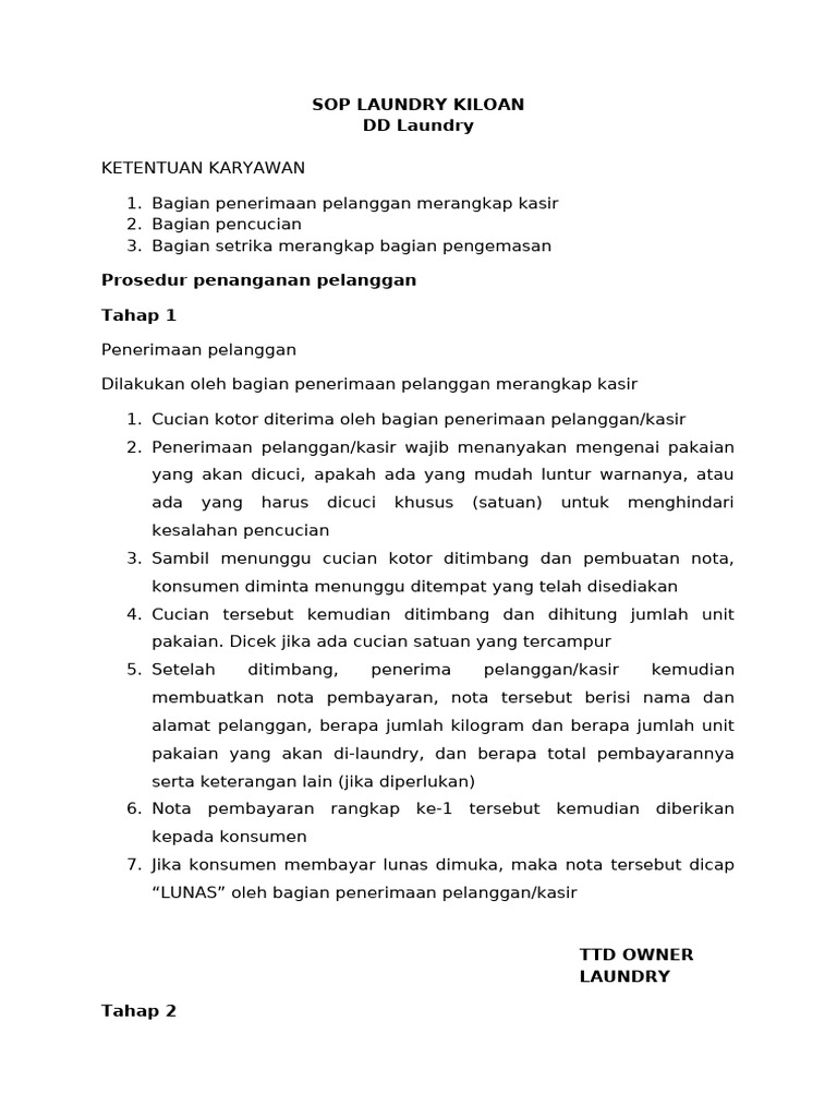 Sop Laundry Kiloan | PDF