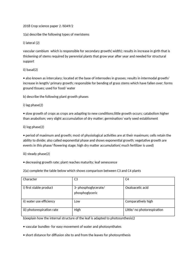 2018 Crop Science Marking Scheme Scien-WPS Office | PDF