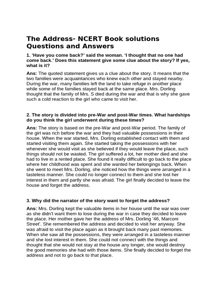 The Address Class 11 | PDF