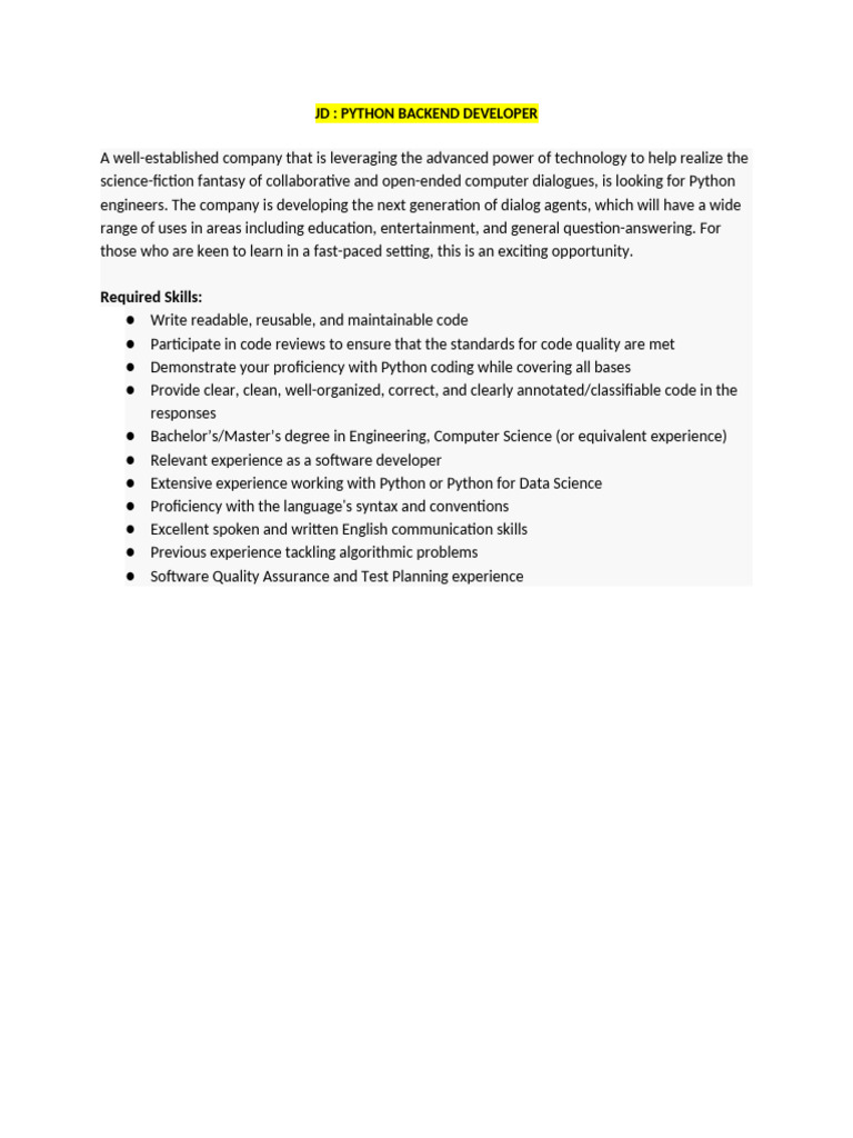 Python Backend Developer | PDF Python Backend Developer | PDF