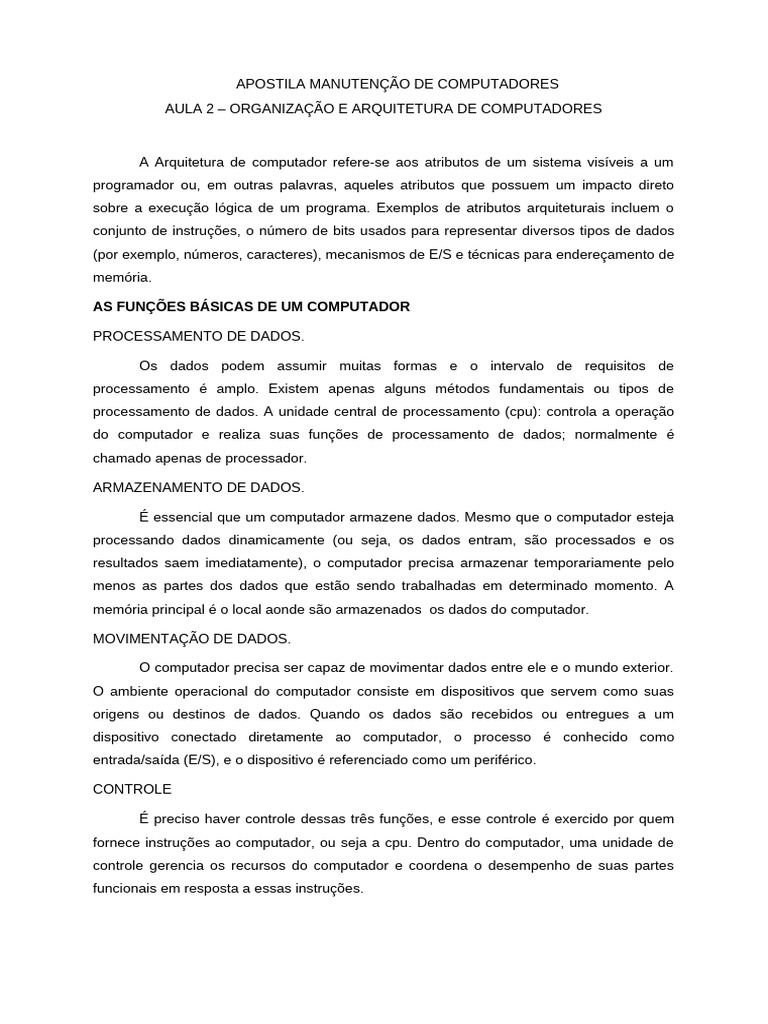 Aula 2 - Arquitetura de Hardware - Funções Básicas de Um Computador ...