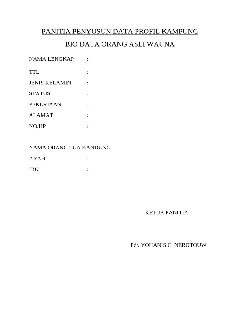 Bio Data Orang Asli Wauna | PDF