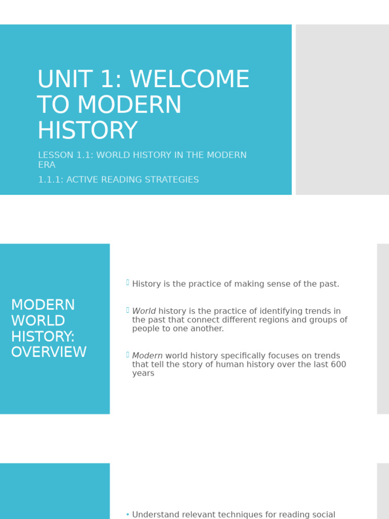 Unit 1: Welcome To Modern History: Lesson 1.1: World History in The ...