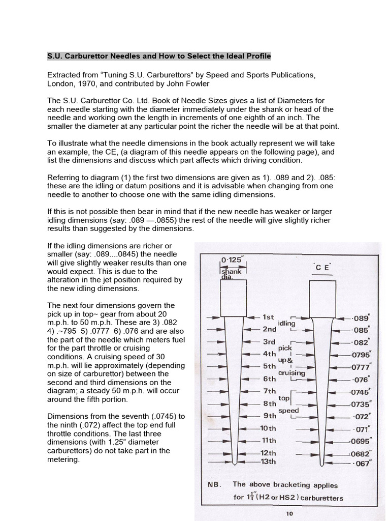 Selecting S.U. Carburettor Needles Guide | PDF