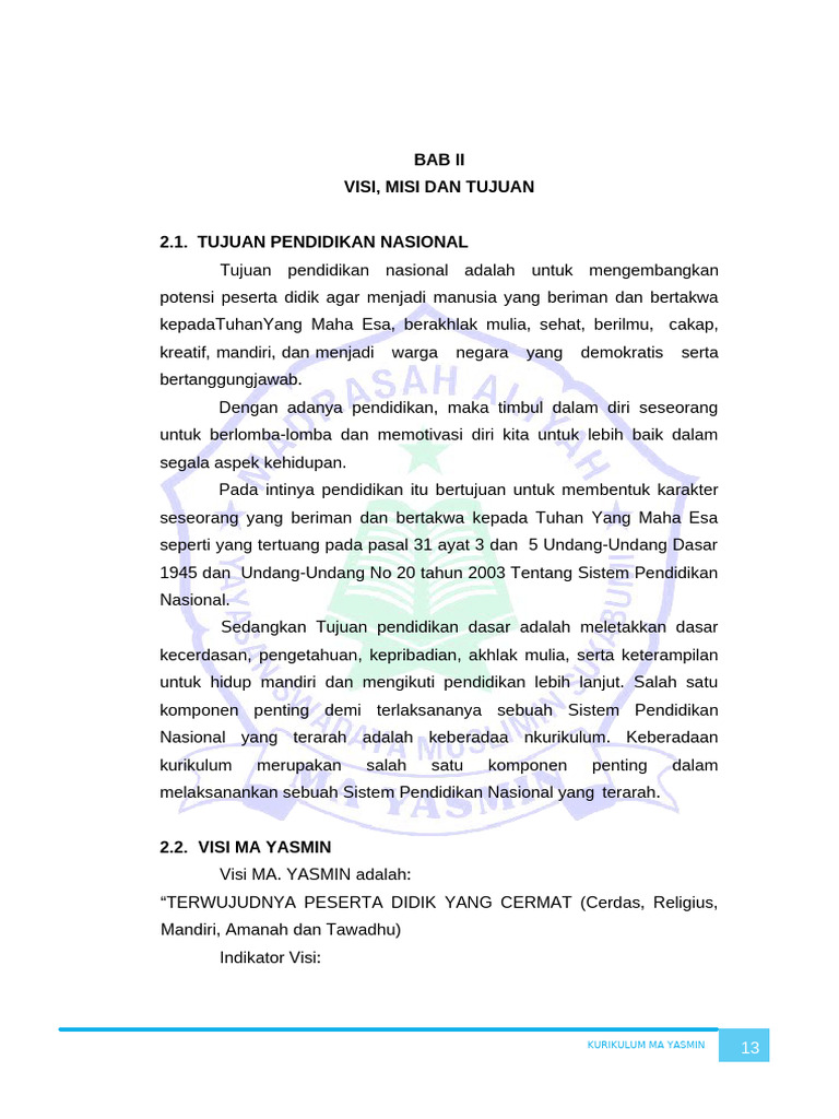 BAB 2 Visi, Misi Dan Tujuan Madrasah | PDF