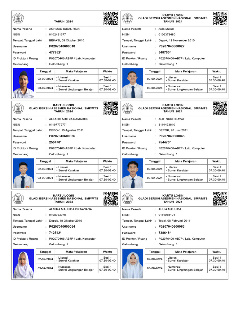 Kartu ANBK SMP Tirtajaya 2024 | PDF