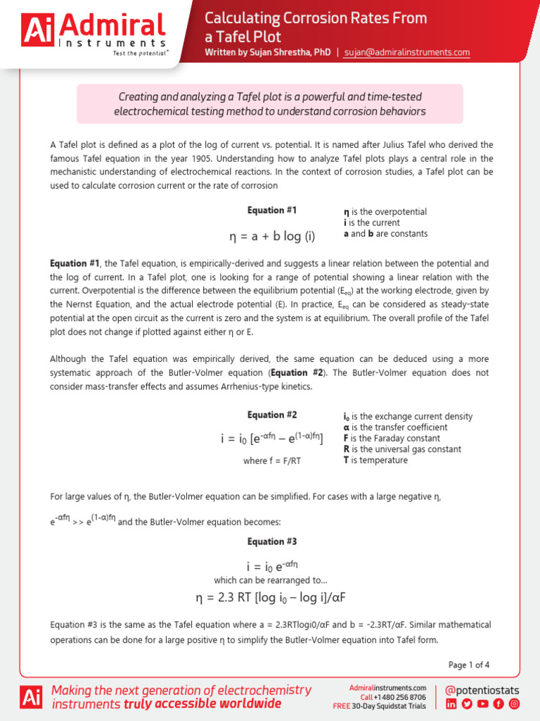 Calculating Corrosion Rates From A Tafel Plot | PDF