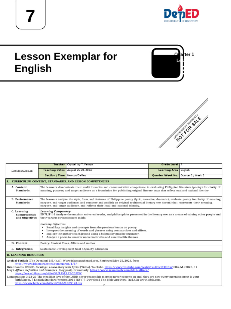 Q1 LE English 7 Lesson 5 Week 5-TypesofCONTEXTCLUES | PDF