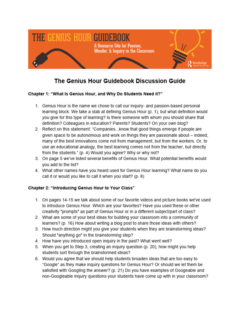 Genius Hour Guidebook Discussion Guide | PDF