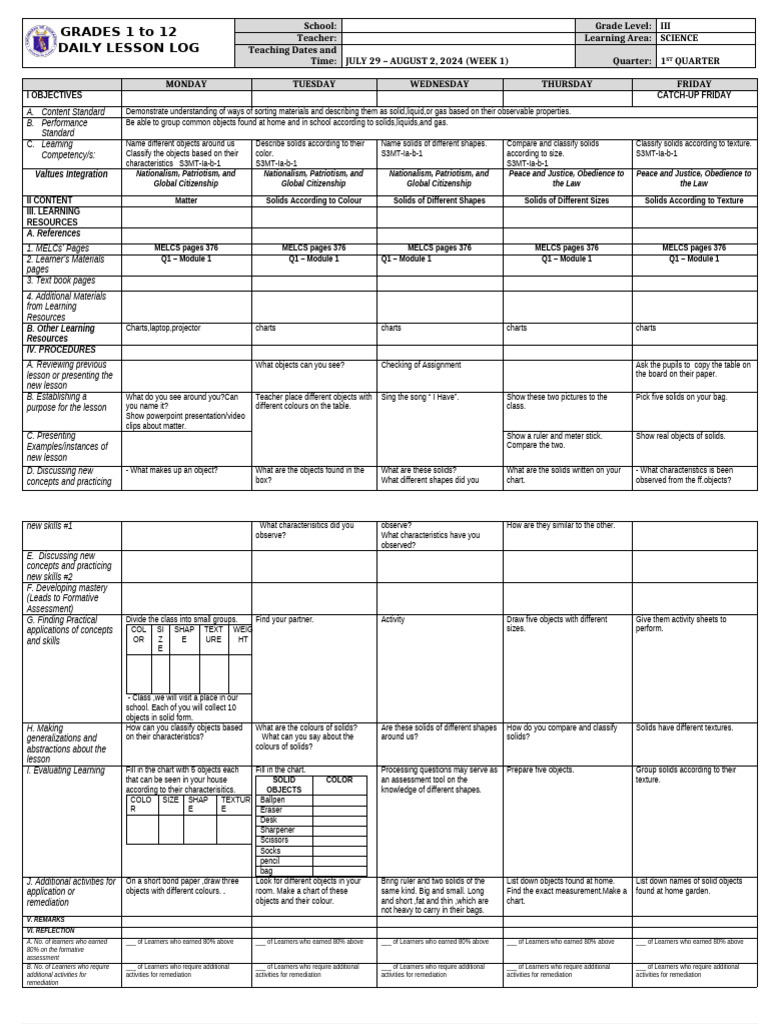 DLL Science-3 Q1 W1 | PDF
