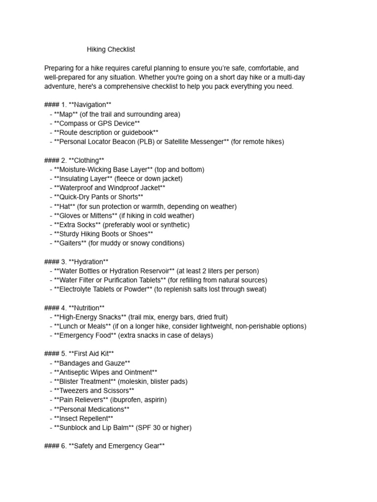 Essential Hiking Checklist | PDF