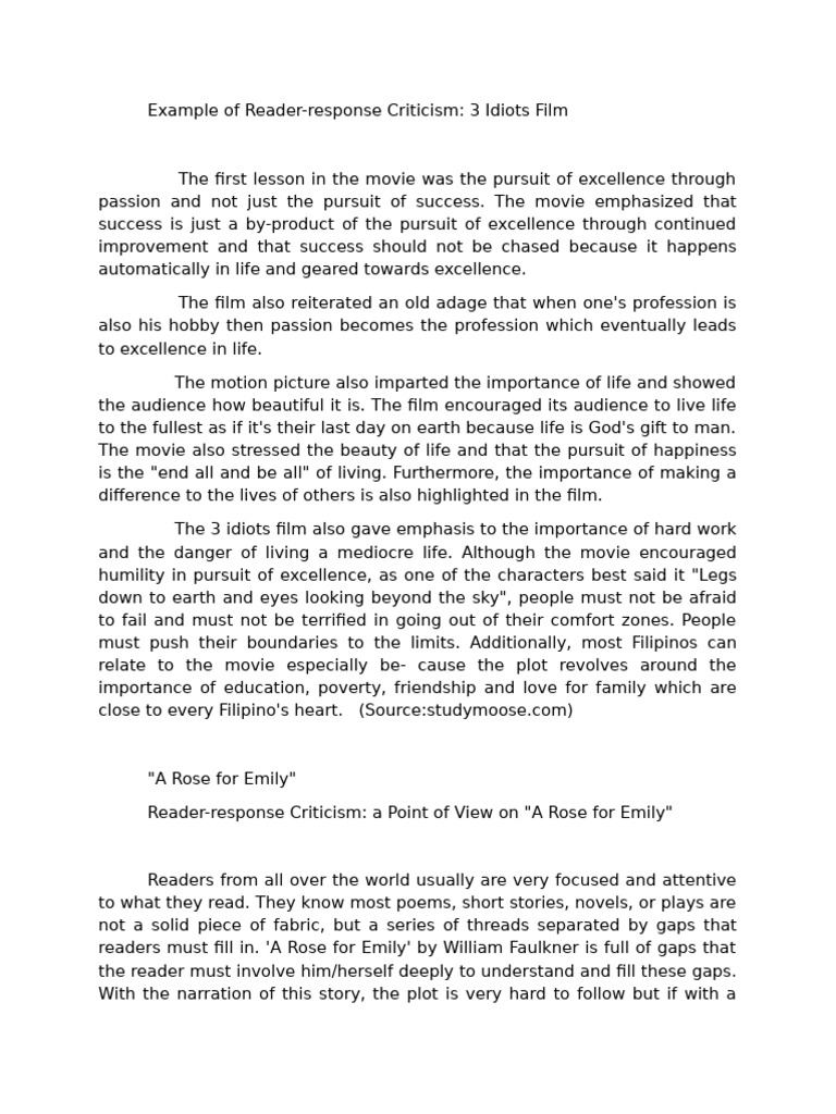 Readers Response Approach Examples | PDF