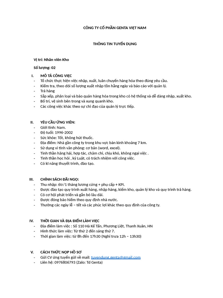 CÔNG TY CỔ PHẦN GENTA VIỆT NAM | PDF