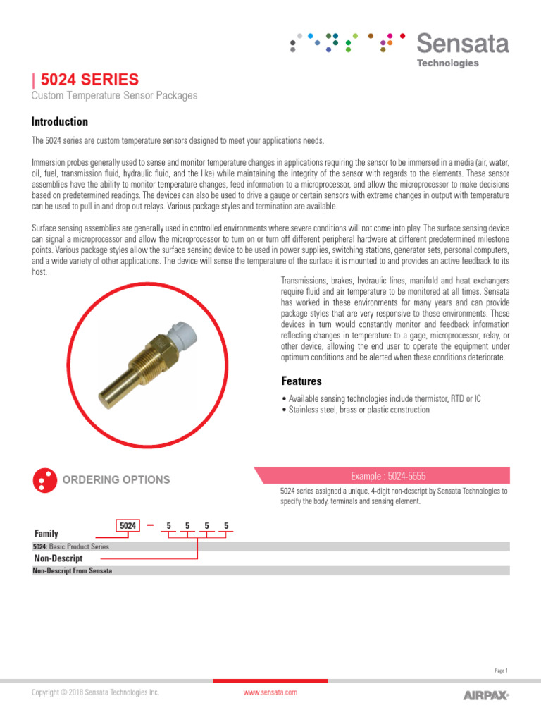 Sensata-5024 Series-Custom Temperature Sensor Packages-Datasheet | PDF